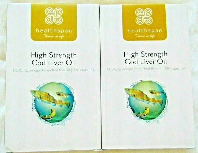 HEALTHSPAN HIGH STRENGTH Cod Liver Oil 1,000mg Omega 3, 240 Caps. Exp ...