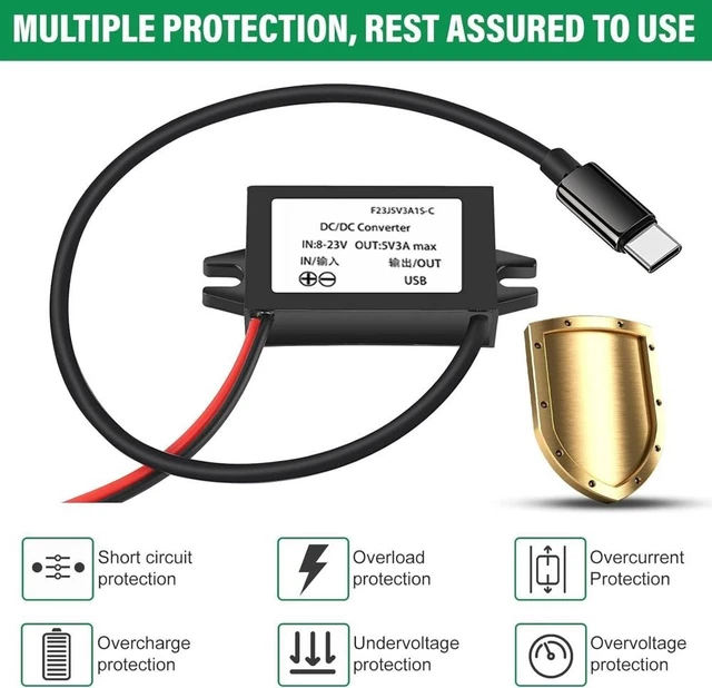 QUICK CHARGE QC3.0 USB Converter DC 12V/24V to 5V 3A USB Buck Charging ...