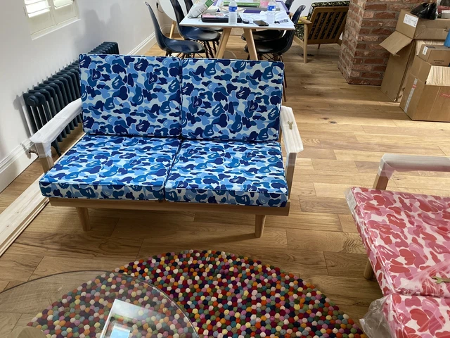 BAPE X FABRICK X Karimoku 2 seater Blue sofa 100% genuine £7,036.68 ...