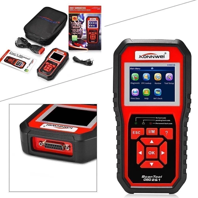 SET KIT SCANNER codici diagnostici auto multilingue OBD2 KONNWEI KW850 ...