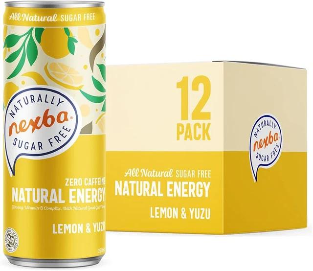 NEXBA LEMON & Yuzu Natural Caffeine Free Energy, 250ml Cans Pack of 12 ...
