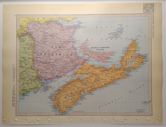 1957 ANTIQUE MARITIME PROVINCES Atlas Map - Encyclopedia Britannica ...