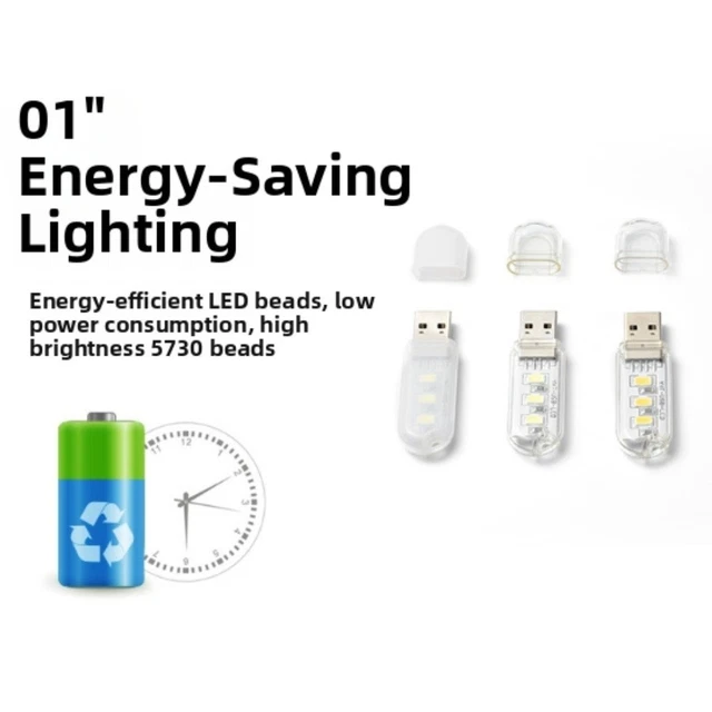 PORTABLE USB 3 LED Warm White Reading Light Compact for Night or Office ...