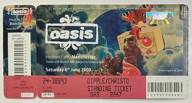 OASIS ORIGINAL UNUSED Concert Ticket Heaton Park Manchester 6th June ...