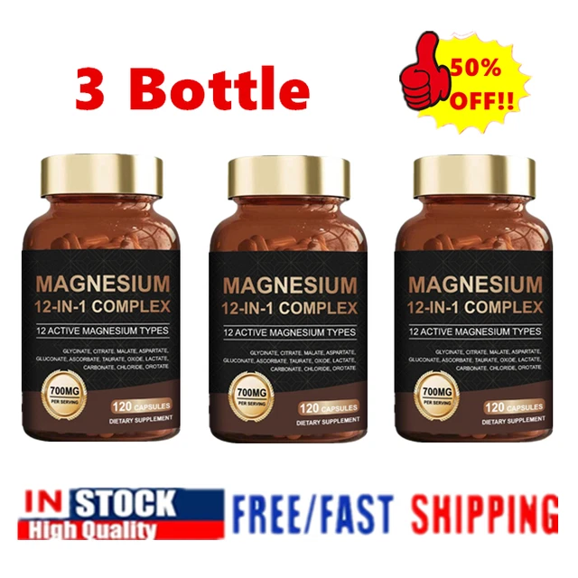 3 BOTTLE MAGNESIUM 12-in-1 Complex Capsules 700mg Dietary Supplement £ ...