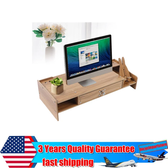 WOOD MONITOR RISER with Drawer Computer/Laptop/PC Stand for Desk ...
