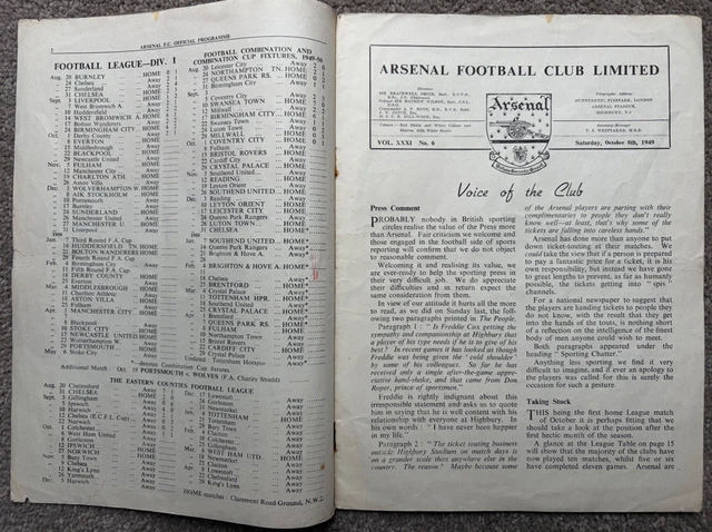 ARSENAL FC EARLY 1950s FOOTBALL PROGRAMME BUNDLE Rare Collection AFC ...