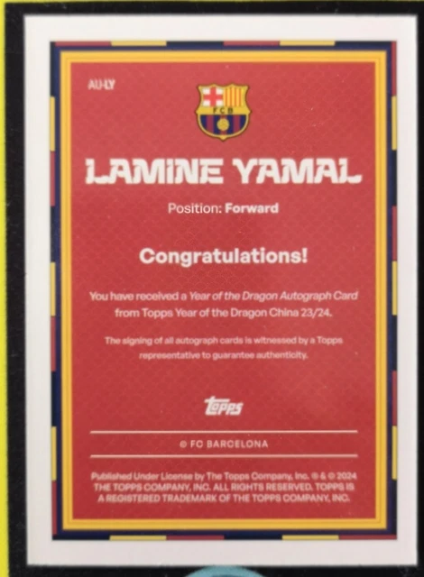 2024 TOPPS BARCELONE année du dragon lame Yamal #AU-LY RC voiture FCB ...