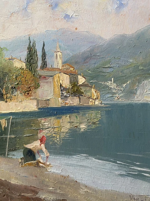VARLI OIL PAINTING Wäscherin At Lago Di Como View One Church And The ...
