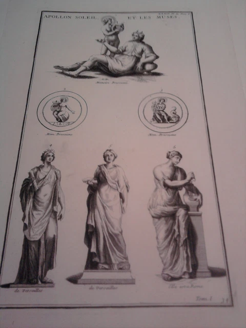 GRAVURE ANCIENNE D'EPOQUE APOLLON SOLEIL ET LES MUSES FORMAT 25.5 x 40 ...