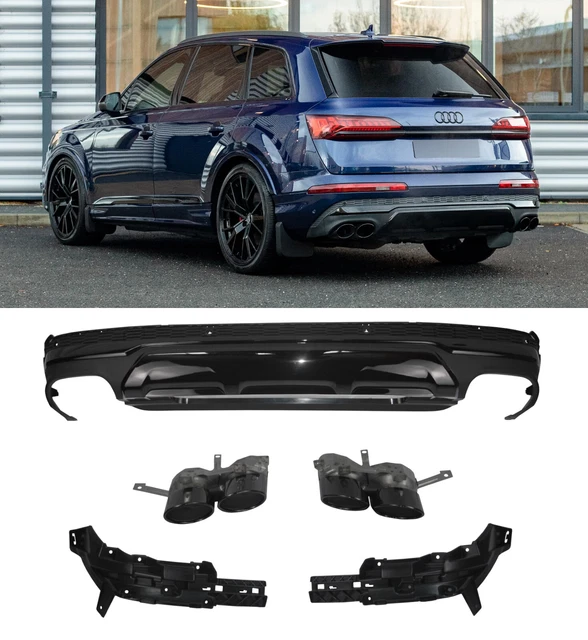 REAR DIFFUSER MATTE Black & Black Tailpipe Tips Sq7 Style For Audi Q7 ...