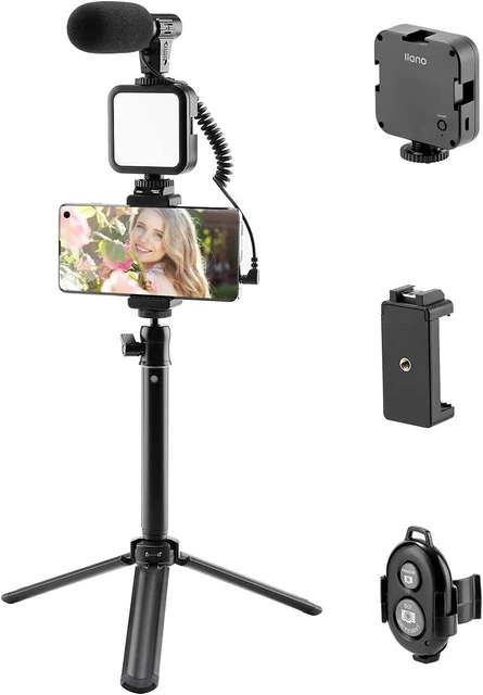 SMARTPHONE CAMERA VLOGGING Kit, Shotgun Microphone Kit with LED Light ...