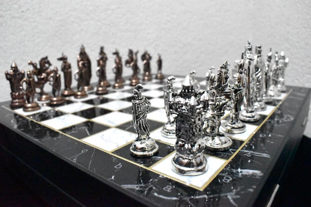 LUXURY CHESS SET, Marble Chess Board with Roman Metal Chess Pieces,Best ...