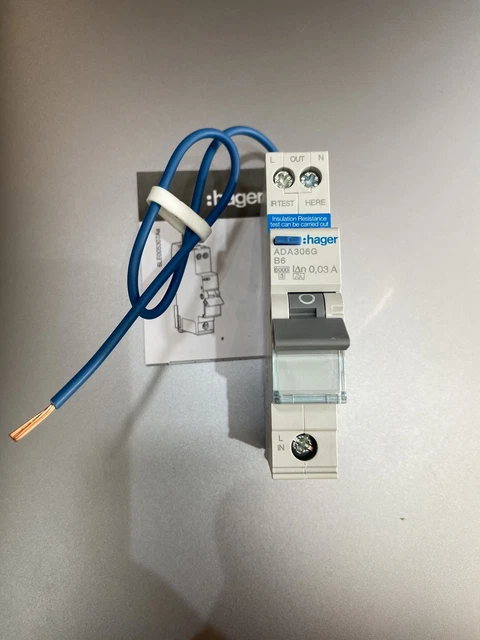 HAGER 6 AMP 30mA Type B RCBO 6kA 6A B6 ADA306G Mini MCB Size £14.00 ...