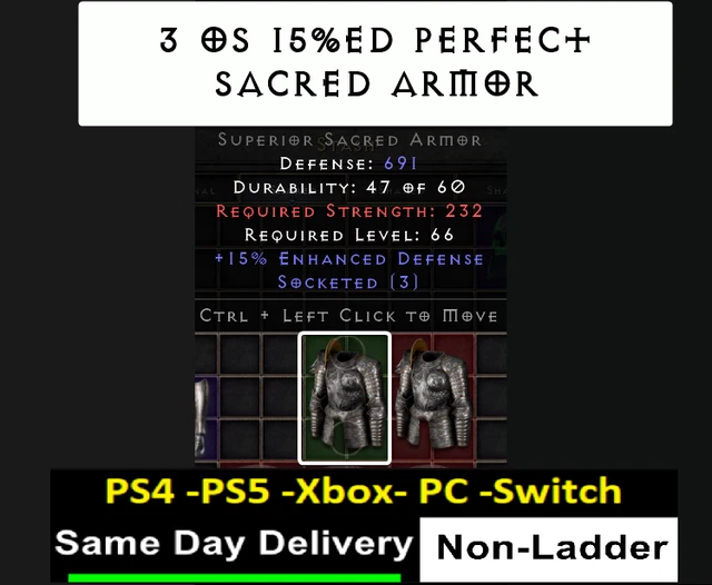 NL SC - Sacred Armor 3os 15% ED SA PC-XBOX-PS4-PS5-SWITCH Diablo 2 Res D2R NON £23.22 - PicClick UK