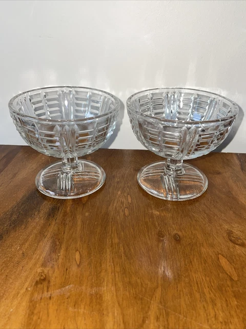 VINTAGE PRESSED GLASS Footed Stem Sundae Trifle Ice Cream Dishes Deco ...