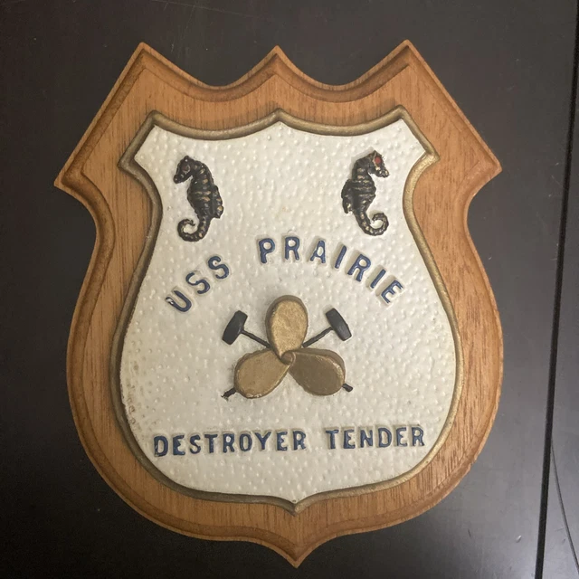 VINTAGE USS PRAIRIE Destroyer Tender Navy Ship Plaque Brass & Wood ...