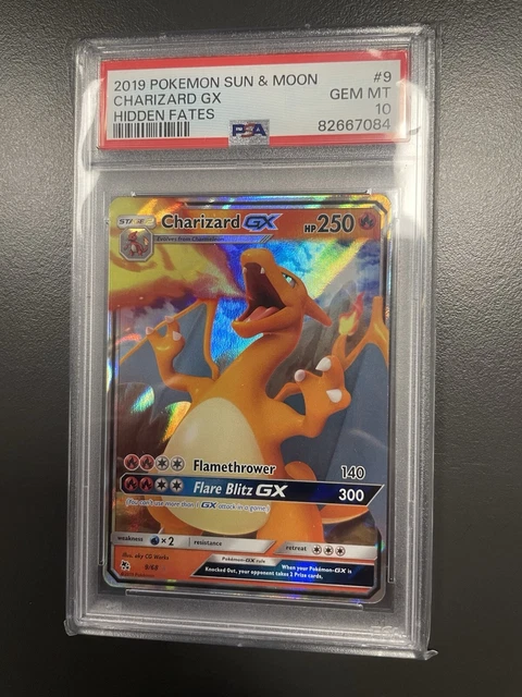 2019 POKEMON SUN & Moon Charizard GX PSA 10 Gem Mint Hidden Fates 9/68 ...