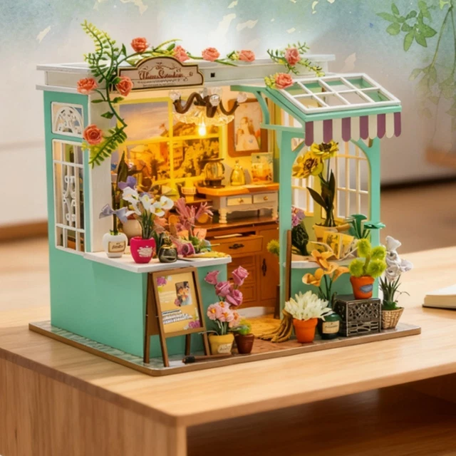 DIY MINIATURE DOLLHOUSE Kit "Alice's Flower Garden" Florist Shop with ...