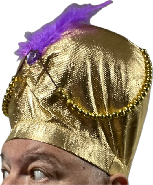 DELUXE GOLD ARABIAN TURBAN HAT Beads Adult Genie Swami Karnak Costume ...