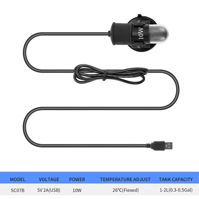 FOR PET WATER Fountain Adjustable Temperature Aquarium Heating 10W ...