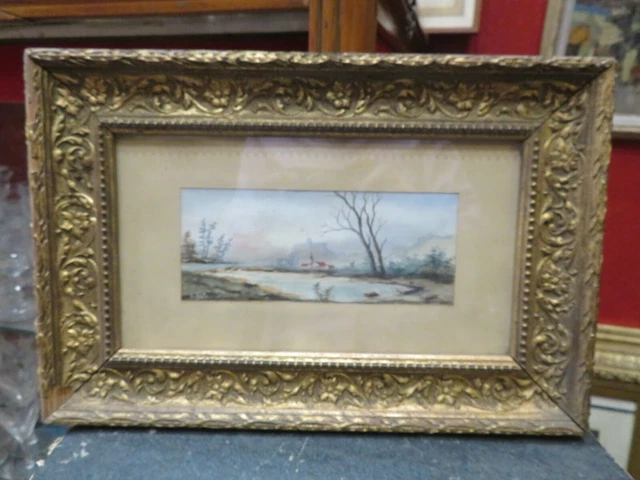 ANCIENNE AQUARELLE EPOQUE 1900 signee paysage champetre bord de riviere tableau EUR 75,00 ...