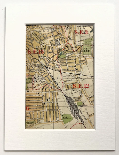 ANTIQUE 1930S LONDON Map - Mounted - HITHER GREEN, LEE GREEN ...