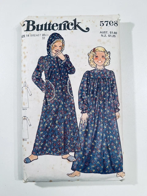 BUTTERICK 5708 SEWING Pattern Girls Night Gown & Robe- Vintage 1970s ...