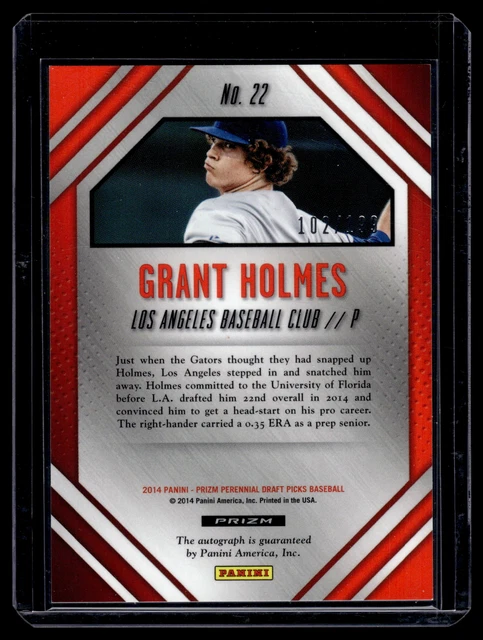 CARTE AUTOGRAPHE ÉPREUVE presse Grant Holmes 2014 Panini Prizm Draft ...