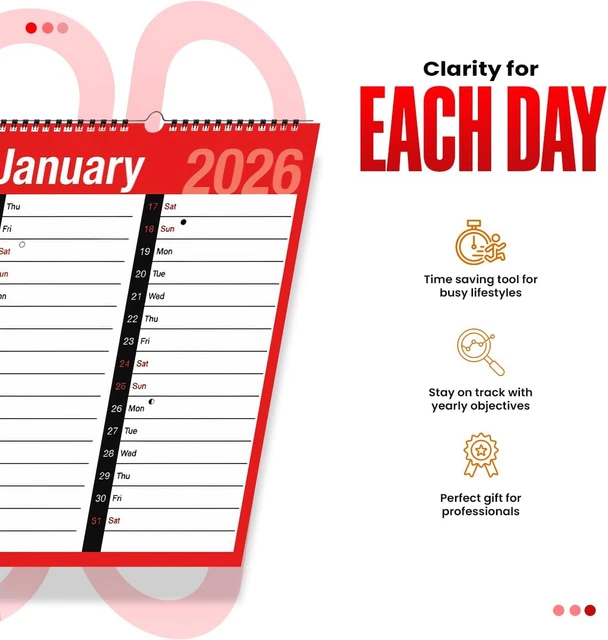 2026 CALENDAR A4 Large 2 Column Month to View Spiral Bound Wall Planner ...