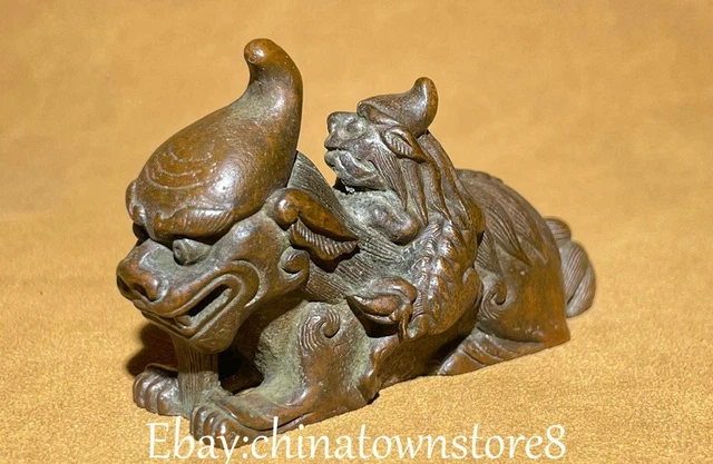 2.8'' OLD DYNASTY Bronze Glossy Ganoderma Dragon Loong Pixiu Brave ...