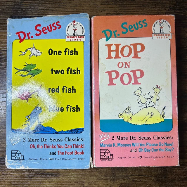 DR. SEUSS VHS Bundle Vintage Hop on Pop and One Fish Two Red Blue Think ...