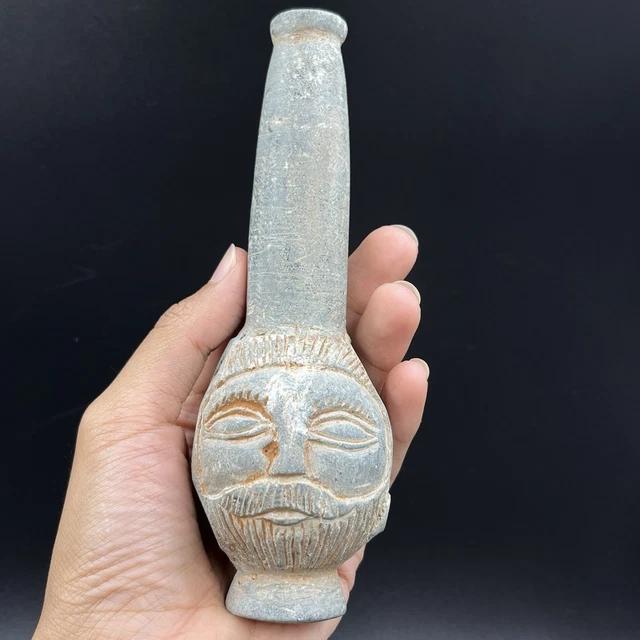 ANCIENNE BOUTEILLE EN pierre grecque Bactrain avec visage de roi ...