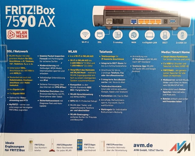 Fritzbox 5590 Fiber AVM FRITZ!Box 7590 AX (Wi-Fi 6 Router Mit 2.400 MBit/s (5GHz Fritzbox 7590