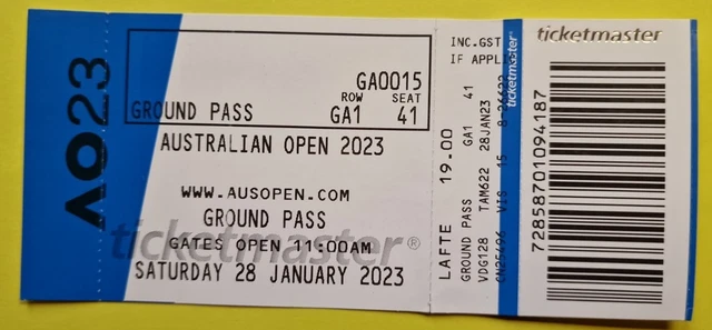 AUSTRALIAN OPEN 2023 Women's Singles Final Ground Pass TICKET Stub ...