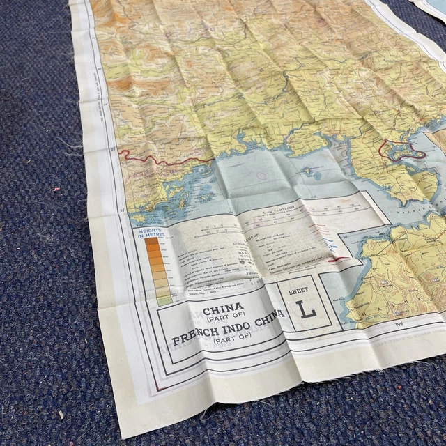 ORIGINAL VINTAGE WAR WW2 RAF Pilot Escape Evade Map Silk French ...