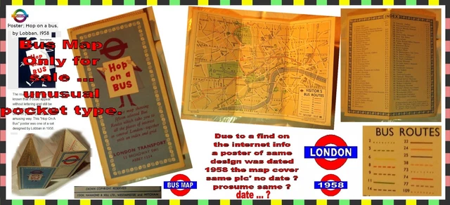 LONDON BUS MAP London transport map folding pocket map 1958 vintage map ...