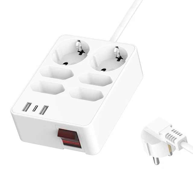 MEHRFACHSTECKDOSE STECKDOSENLEISTE MIT USB Typ-C Euro Mehrfachstecker 4 ...