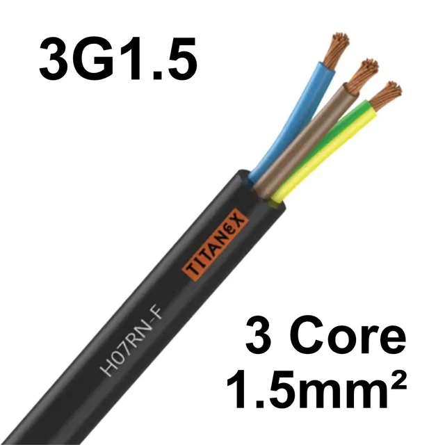NEXANS TITANEX 3G1.5 H07RN-F 1.5mm² 3 Core Heavy Duty Rubber HO7 Cable ...