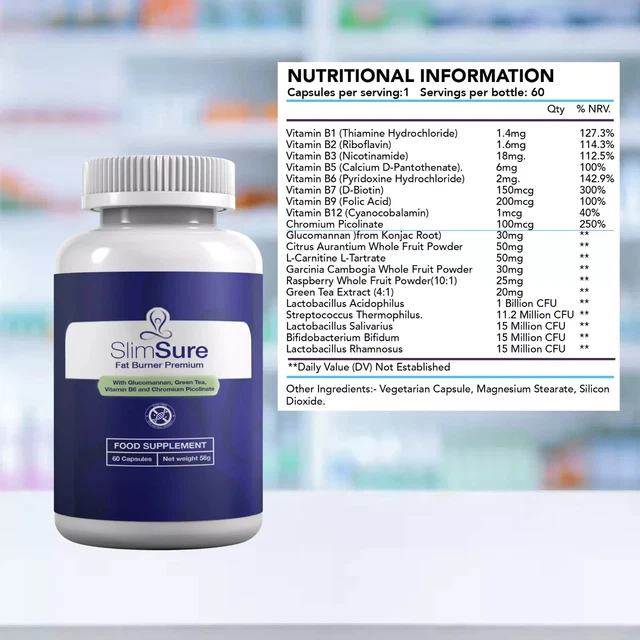 SLIMSURE 60 CAPSULES , Food Supplement, Slim Sure Premium with Gut ...