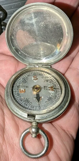 ANTIQUE WW1 Great War Officers Full Hunter Pocket Nickel plated Compass ...