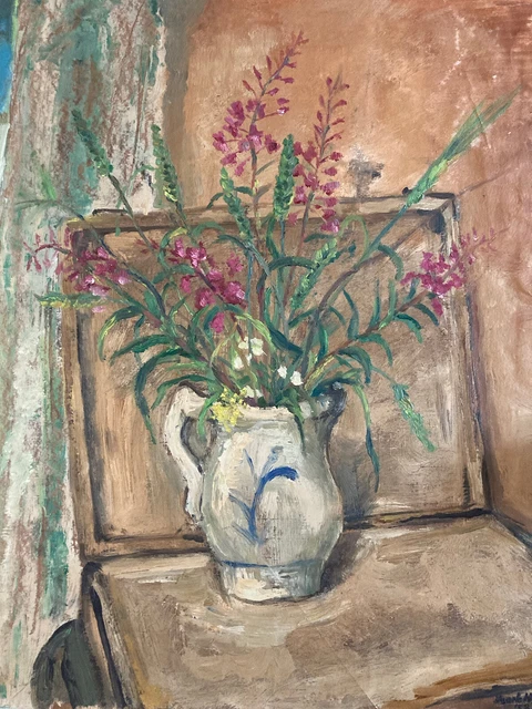 VERY PRETTY PAINTING Flowers Bouquet 1940 Oil Paper Frank Hage Nature ...