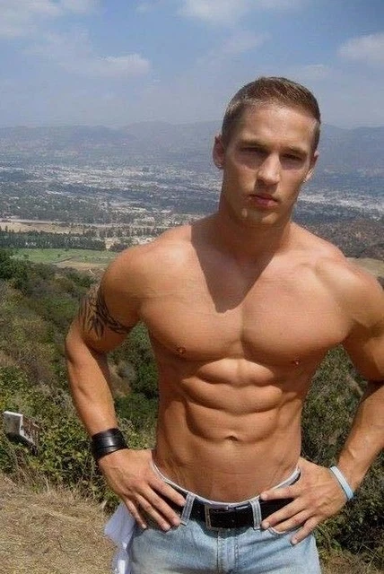 Shirtless Male Athletic Muscular Jock Beefcake Hard Body Hunk Shot