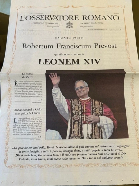 EDIZ. STRAORDINARIA OSSERVATORE Romano, Elez. Papa Leone XIV-8 Maggio 2025,NUOVO EUR 9,99 ...