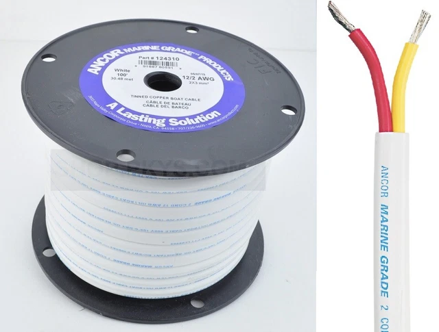 ANCOR 100FT 12/2 AWG Marine Grade Flat Electrical Boat Wire Safety ...