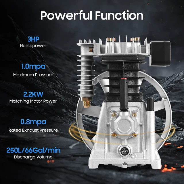 PISTON 3HP 250L/MIN Single Stage Twin Cylinder Air Compressor Pump Head ...