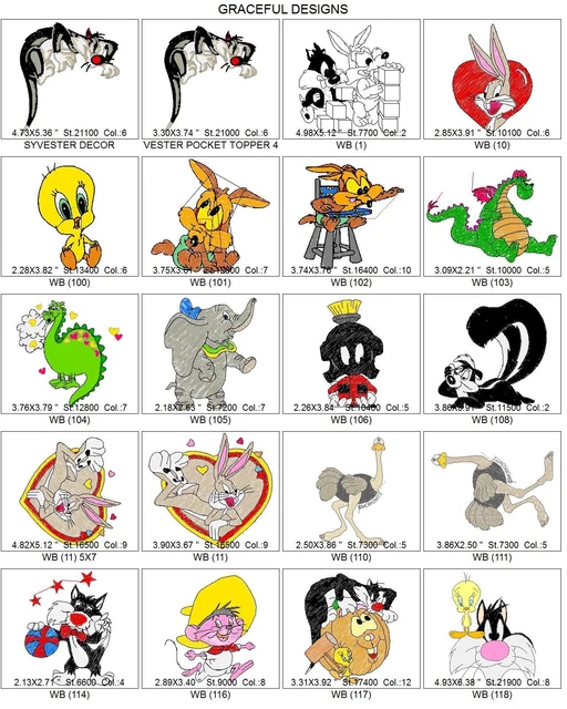 WARNER BR BUGS Bunny & Friends Embroidery Machine Design Collection Pes ...