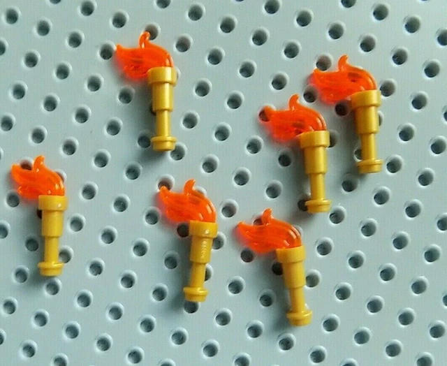 5 GOLD HANDLE Lego Minifig Fire Torch Weapon Tool w/Trans Flame Pirate ...