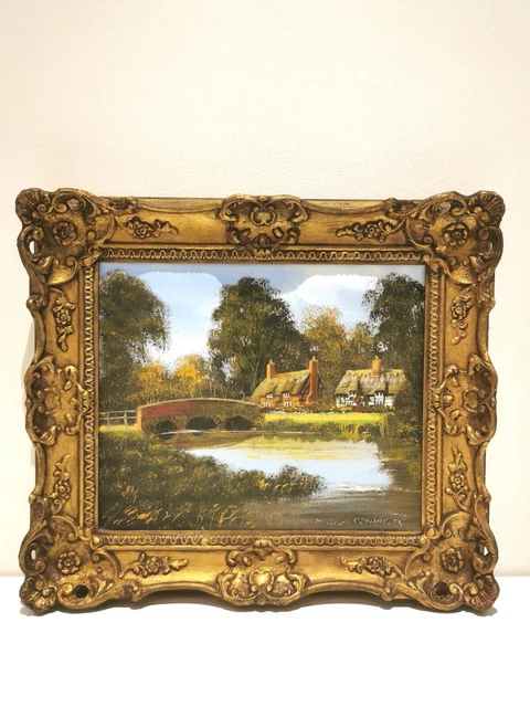 VINTAGE ORIGINAL MALCOLM Gearing Signed Oil Painting Thatched Cottages ...