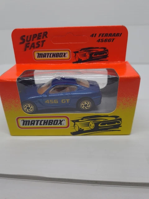 VINTAGE MATCHBOX SUPER FAST Blue FERRARI 456GT # 41 RARER GOLD HUBS New ...